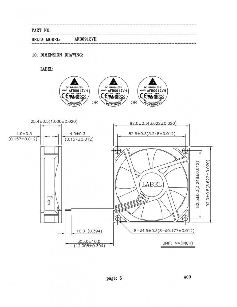 AFB0912VH label and drawing page