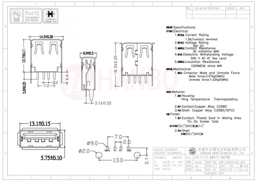 USB-U255ZH137-BJS technical drawing