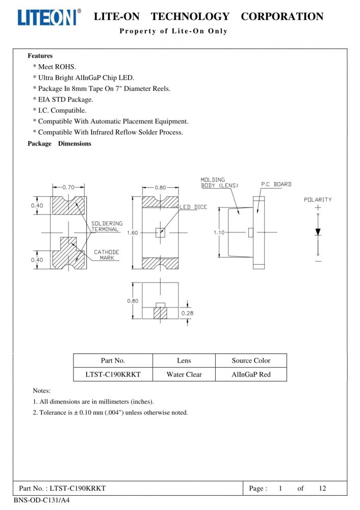 LTST-C190KRKT datasheet page 2