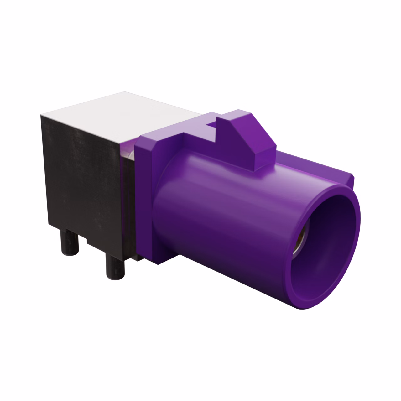 FAKRA Jack, Right-Angle, PCB Receptacle, Through Hole, Die Cast Body, Tin (Sn) Plated, Keying Code H, Violet, 50 Ohms for sale