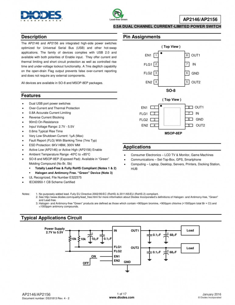 AP2156SG-13 datasheet page 1