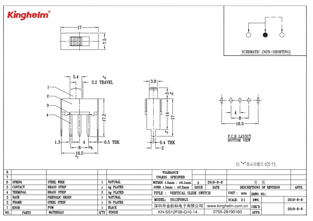 Kinghelm KH-SS12F08-G10-14 technical drawing page 1