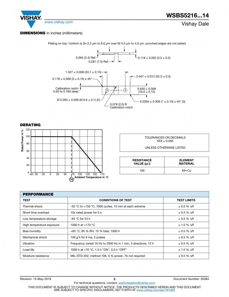 VISHAY WSBS5216L1000KT14 datasheet page 2