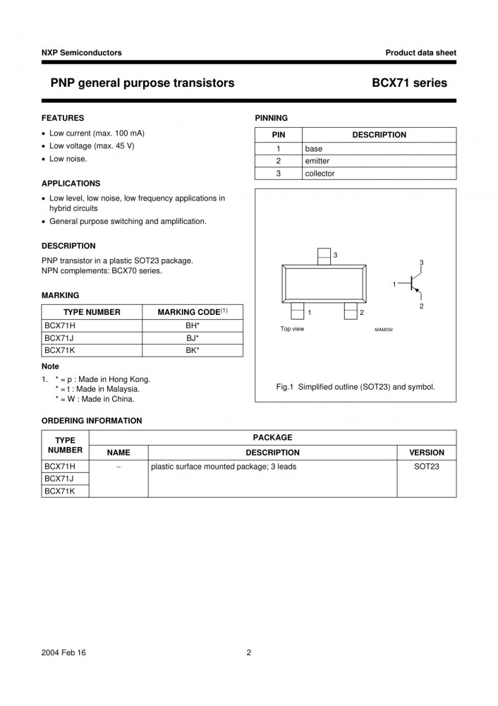 BCX71H datasheet page 2