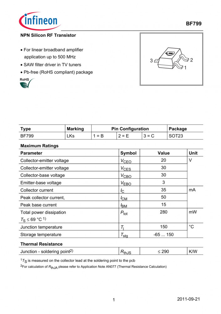 BF799 datasheet page 1
