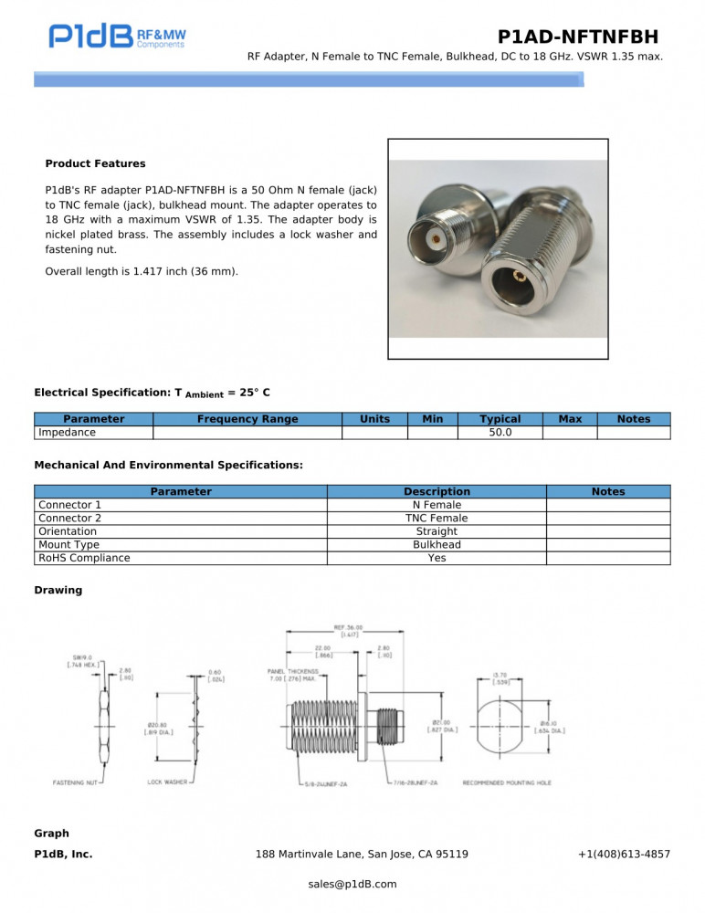 P1AD-NFTNFBH product documentation image, page 1