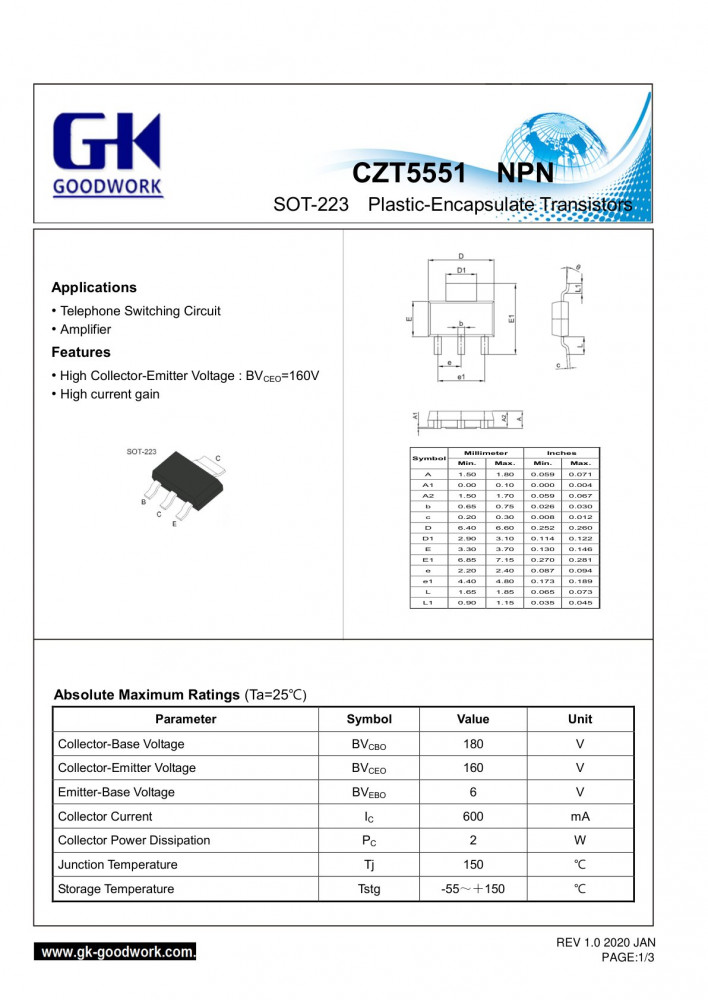 CZT5551 technical document page 1