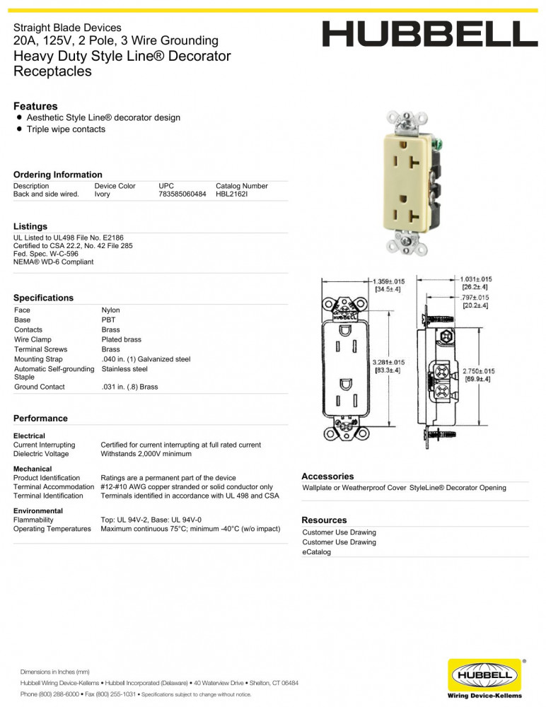 HBL2162I product document image