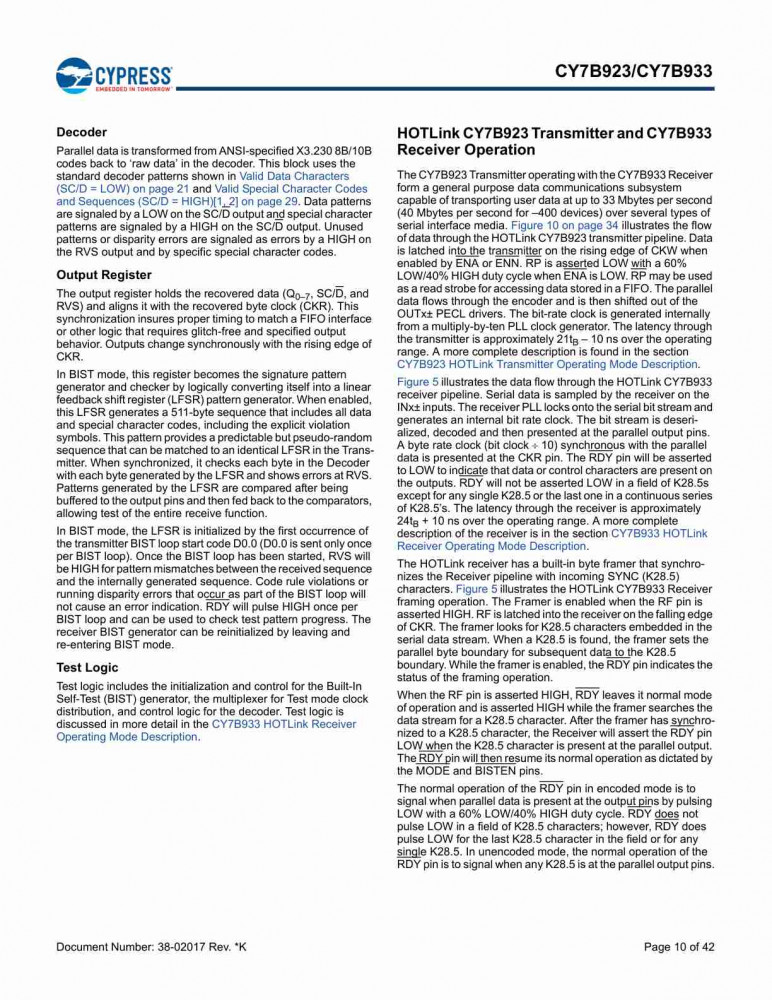 CY7B923 datasheet page 10
