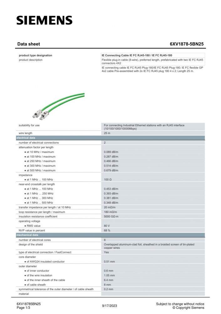 6XV18785BN25 technical document page 1