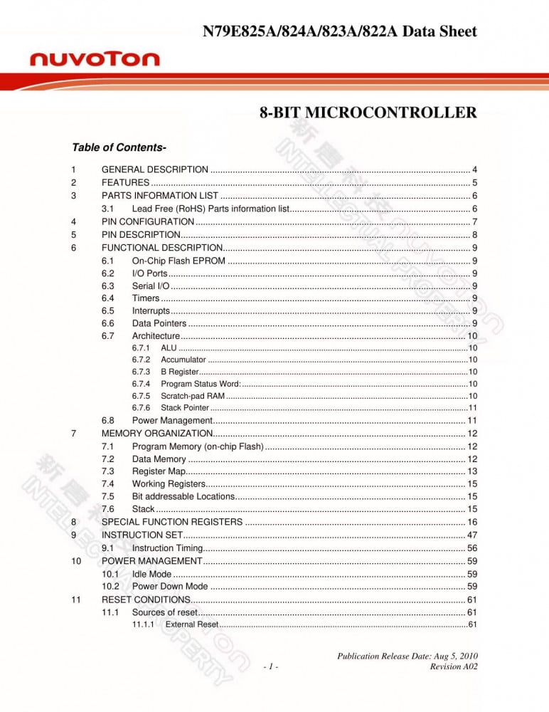 N79E825ASG datasheet page 1