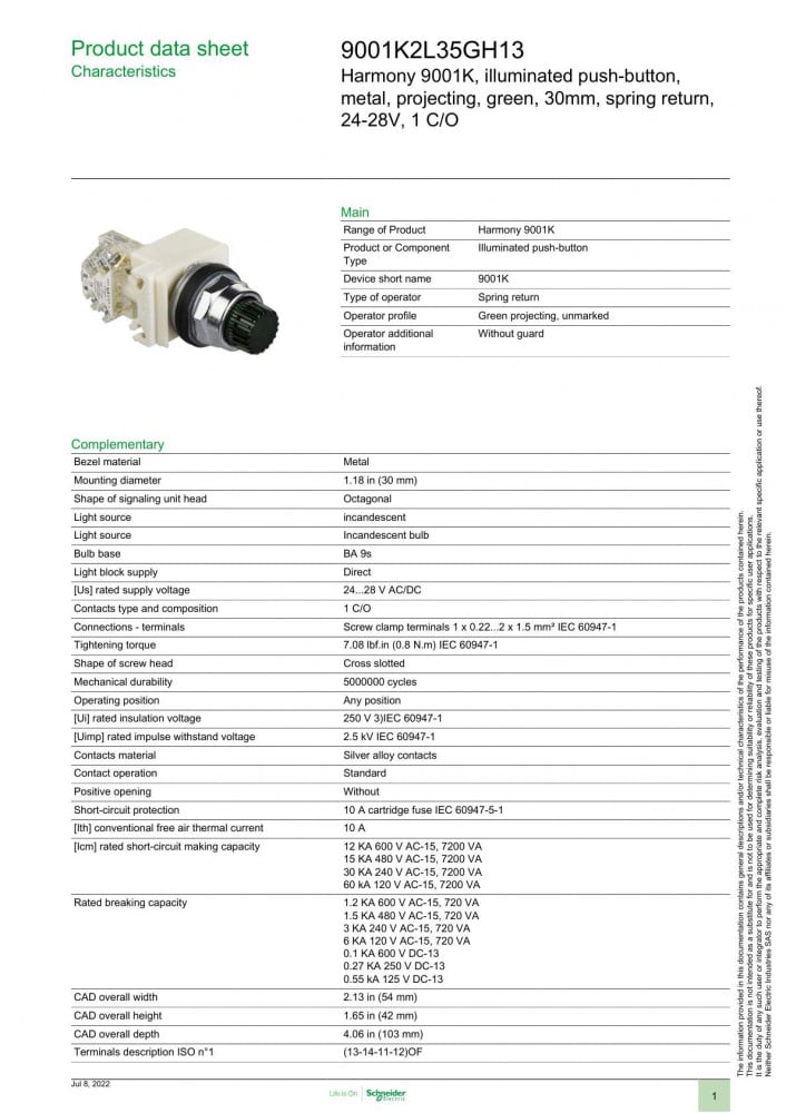 9001K2L35GH13 technical document page 1