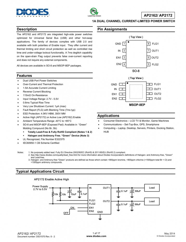 AP2162SG-13 datasheet page 1