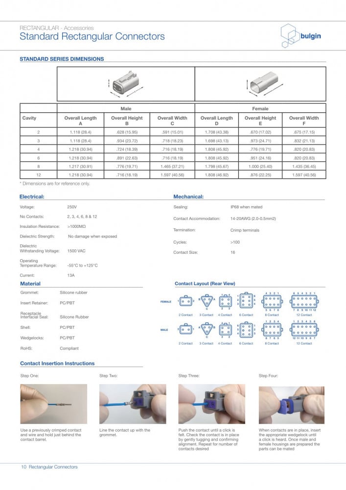 Bulgin rectangular connector documentation page 10
