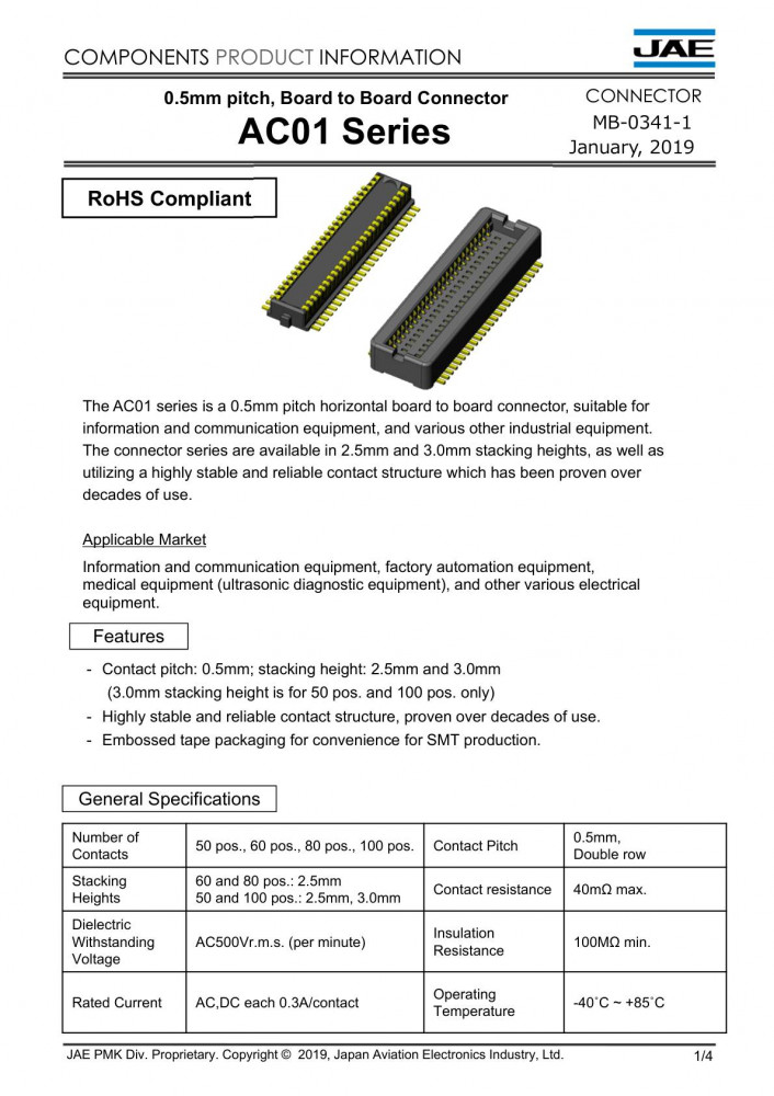 JAE AC01 Series document page 1