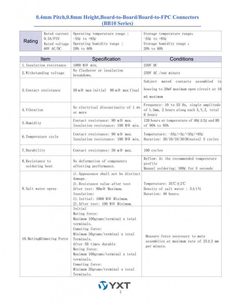 YXT BB10 series specification page 2
