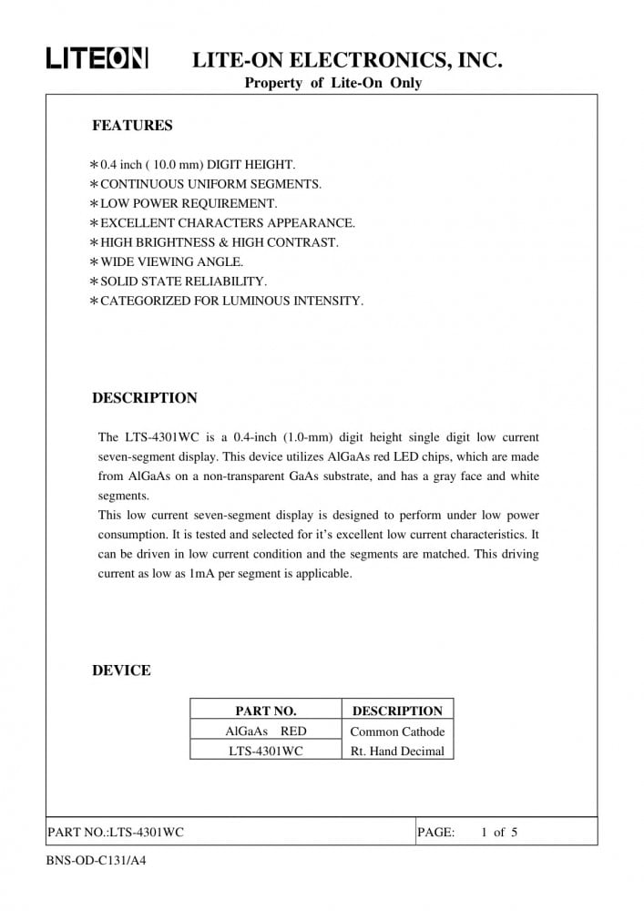 LTS-4301WC datasheet page 2