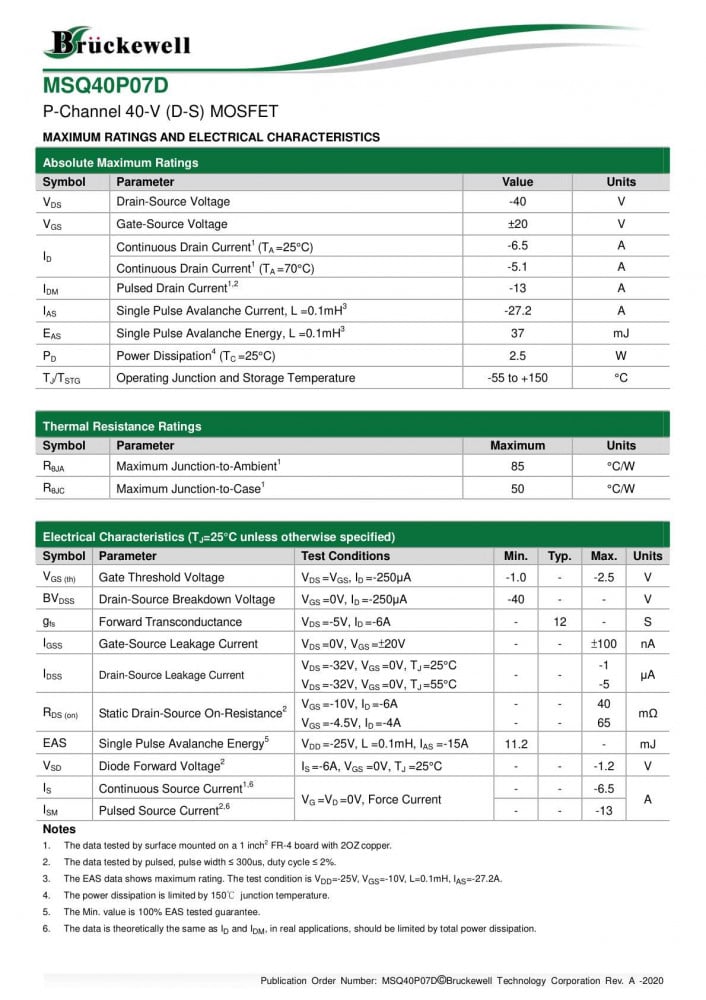 MSQ40P07D datasheet page 2