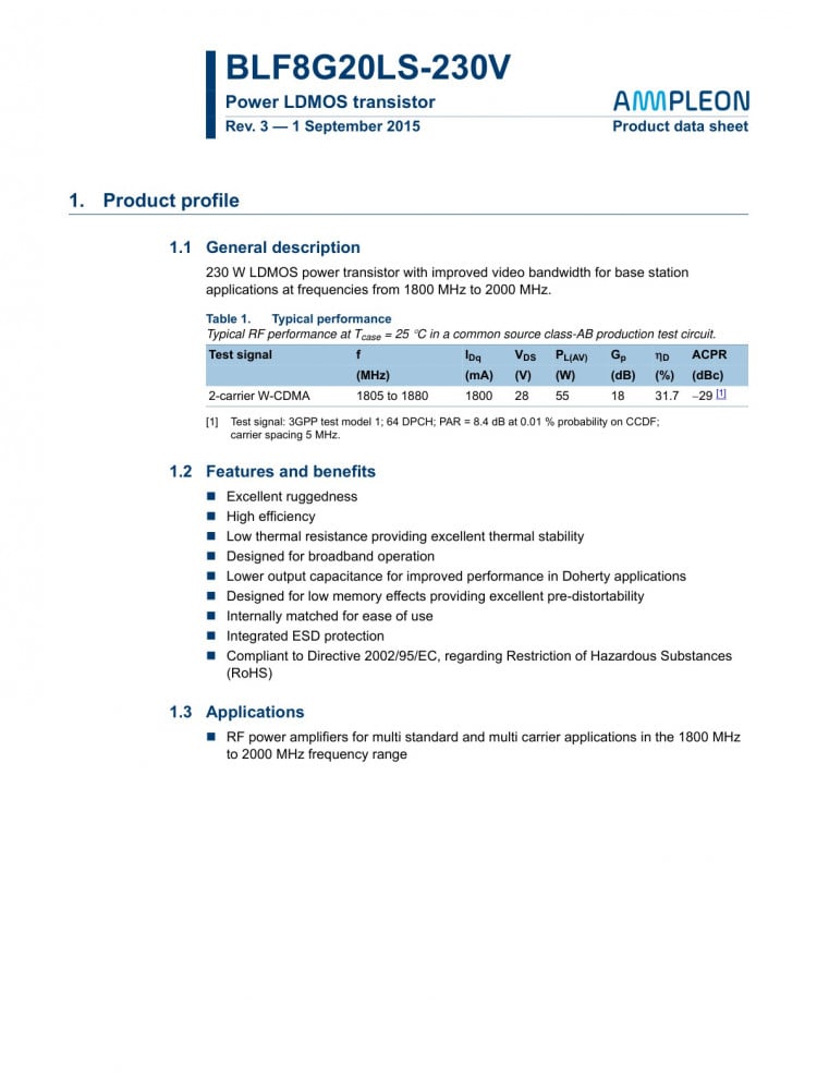 BLF8G20LS-230VU datasheet page 1