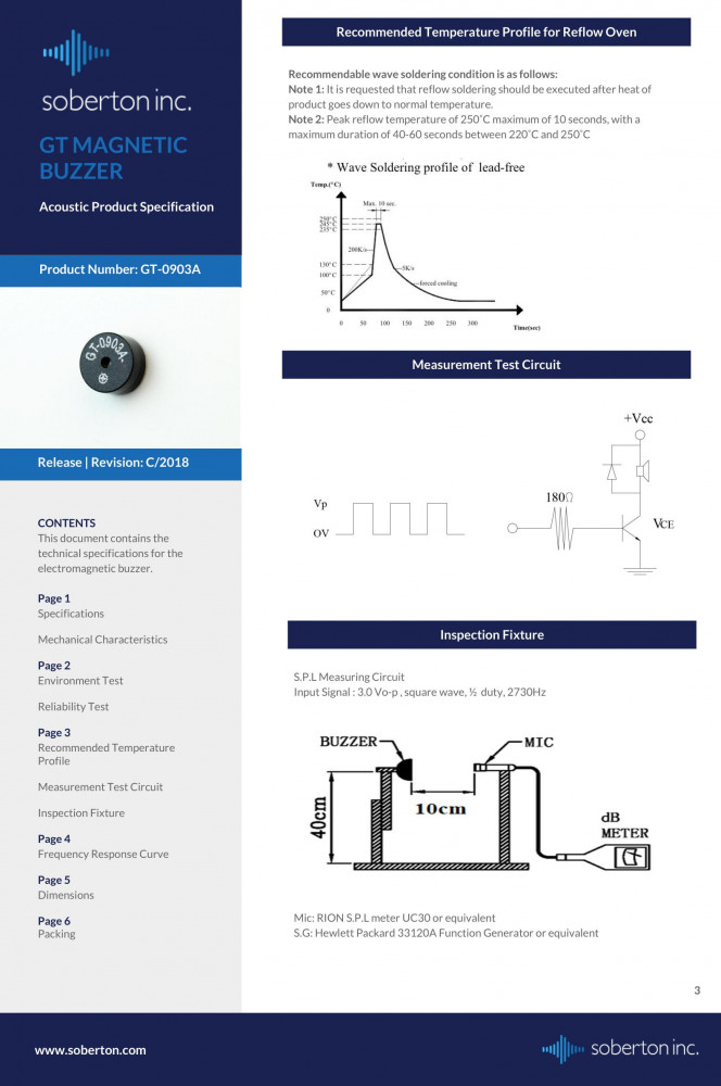 GT-0903A datasheet page 3: soldering profile and test circuits