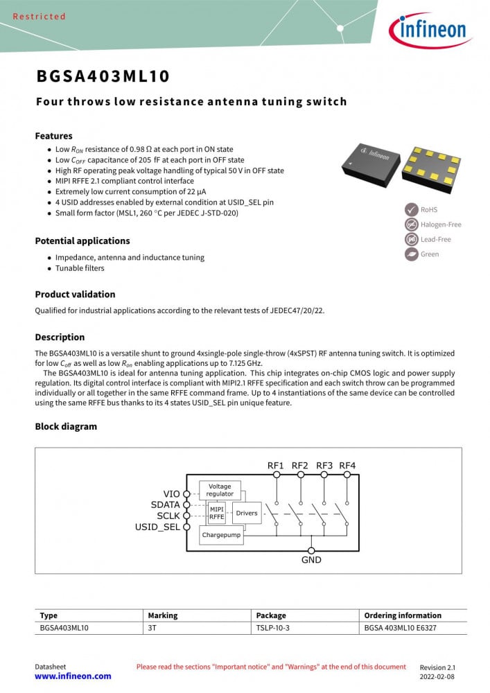 BGSA403ML10 datasheet page 1