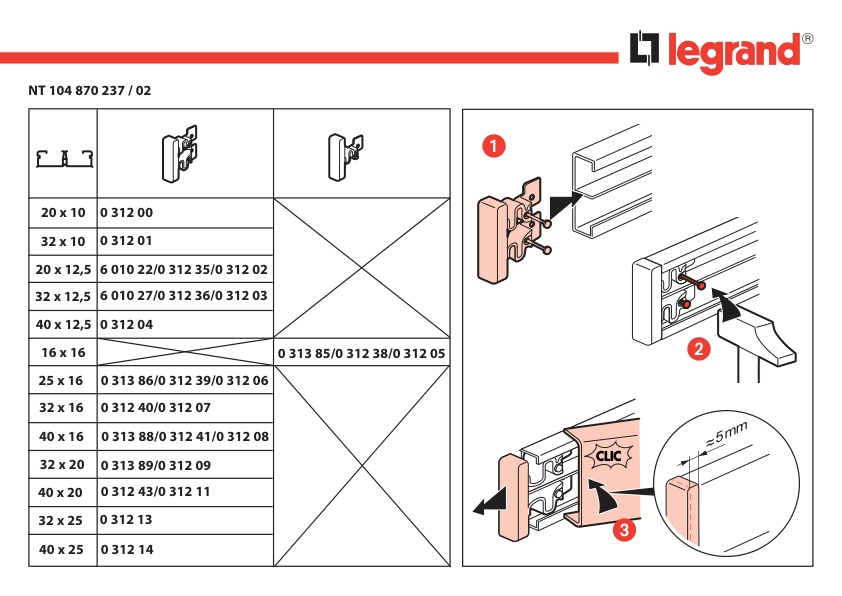 Legrand catalogue page associated with mini-trunking reference 031202