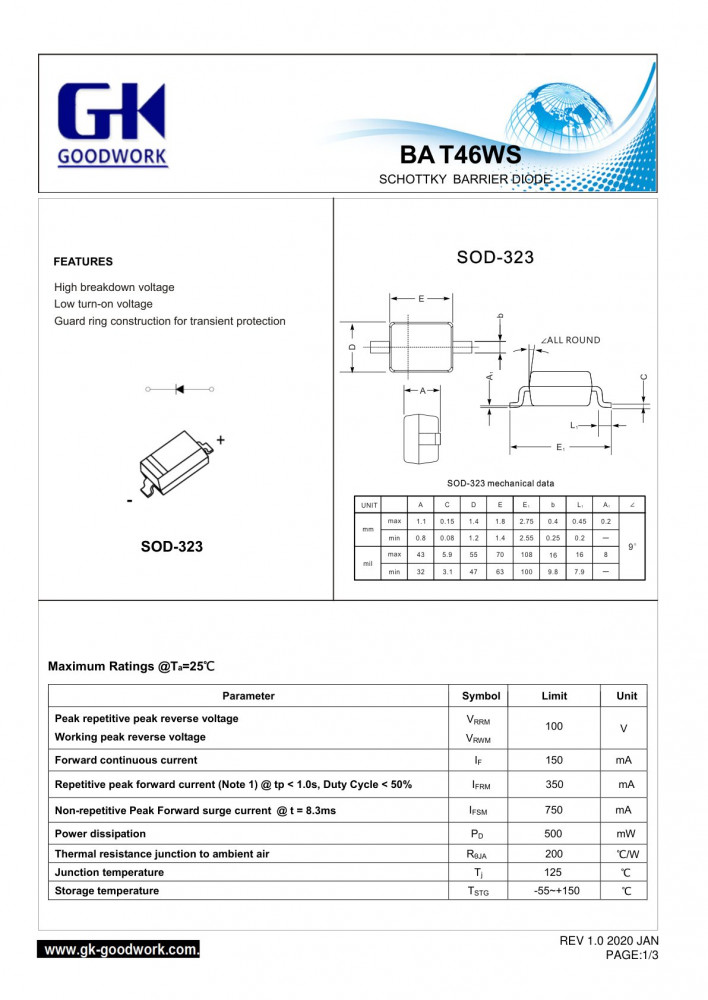 GOODWORK BAT46WS datasheet page 1