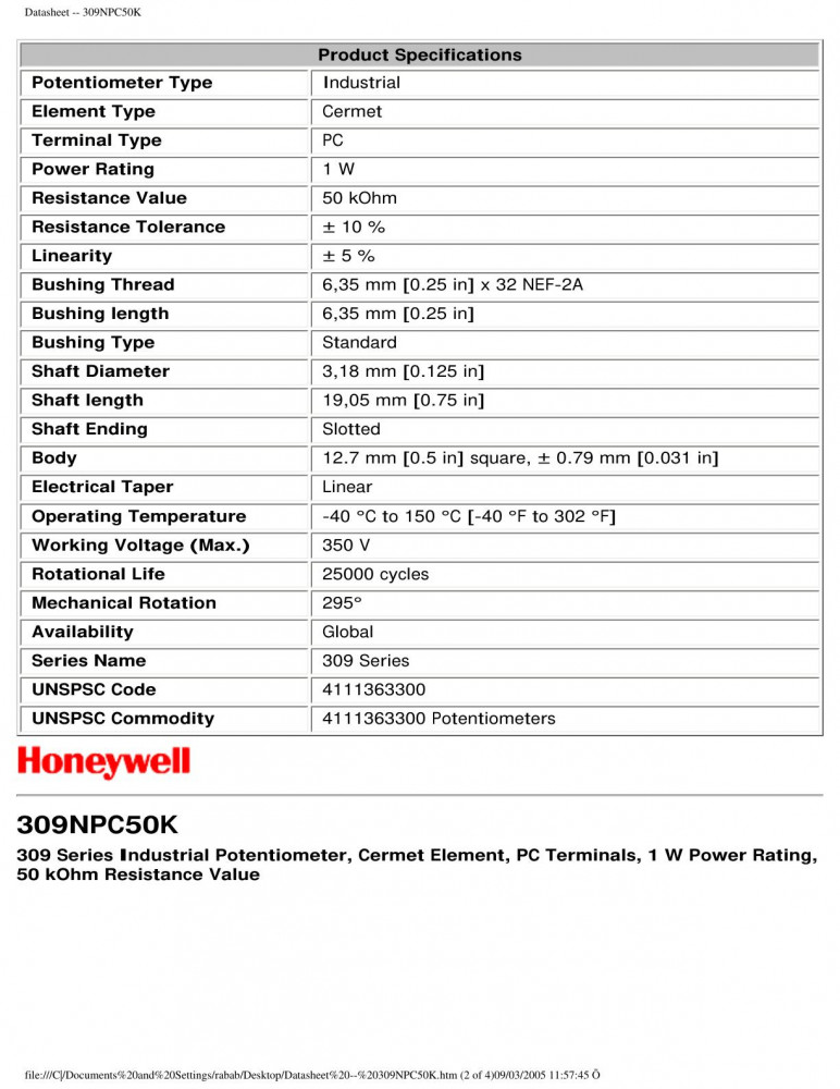 309NPC50K technical document page 2
