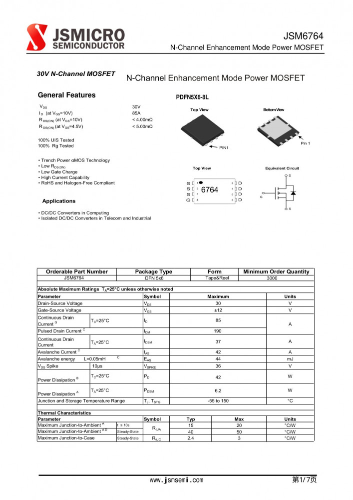 JSM6764 datasheet page 1
