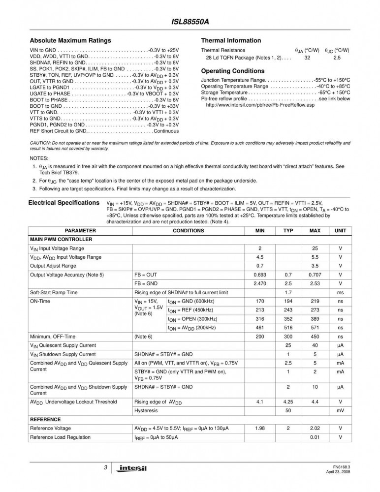 ISL88550AIRZ datasheet page 3