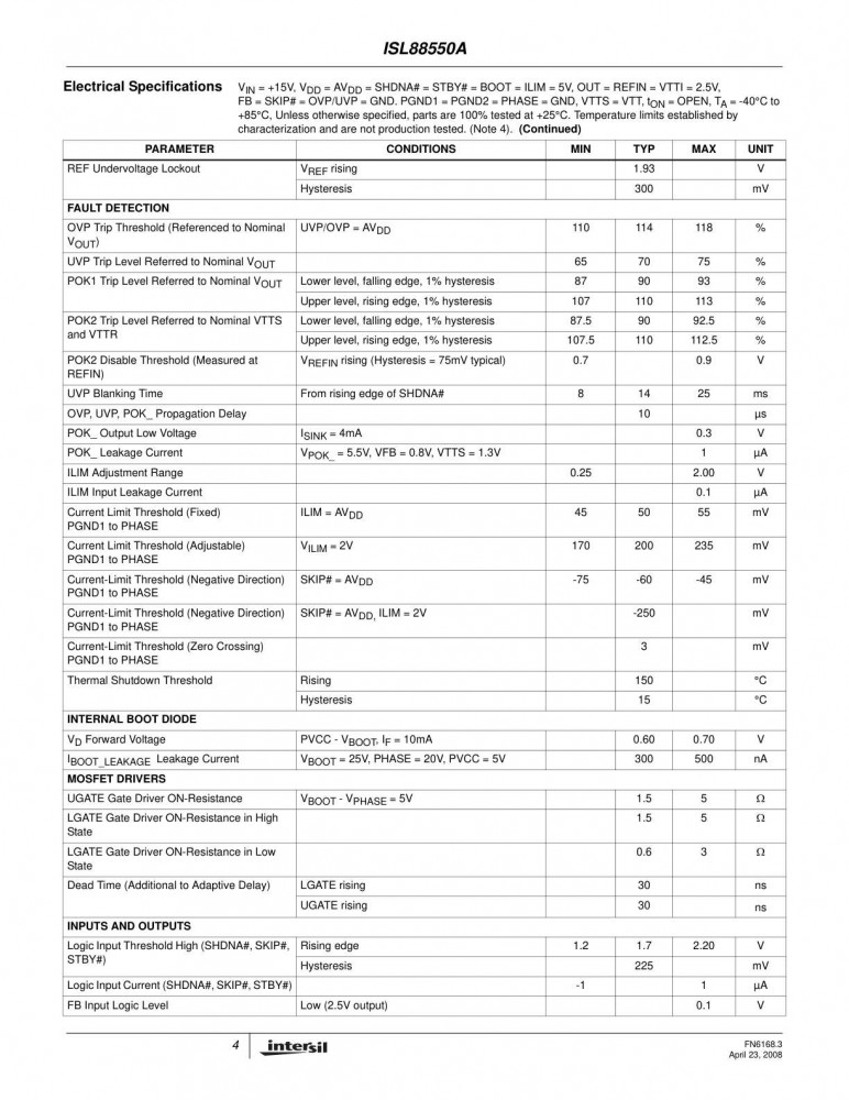 ISL88550AIRZ datasheet page 4