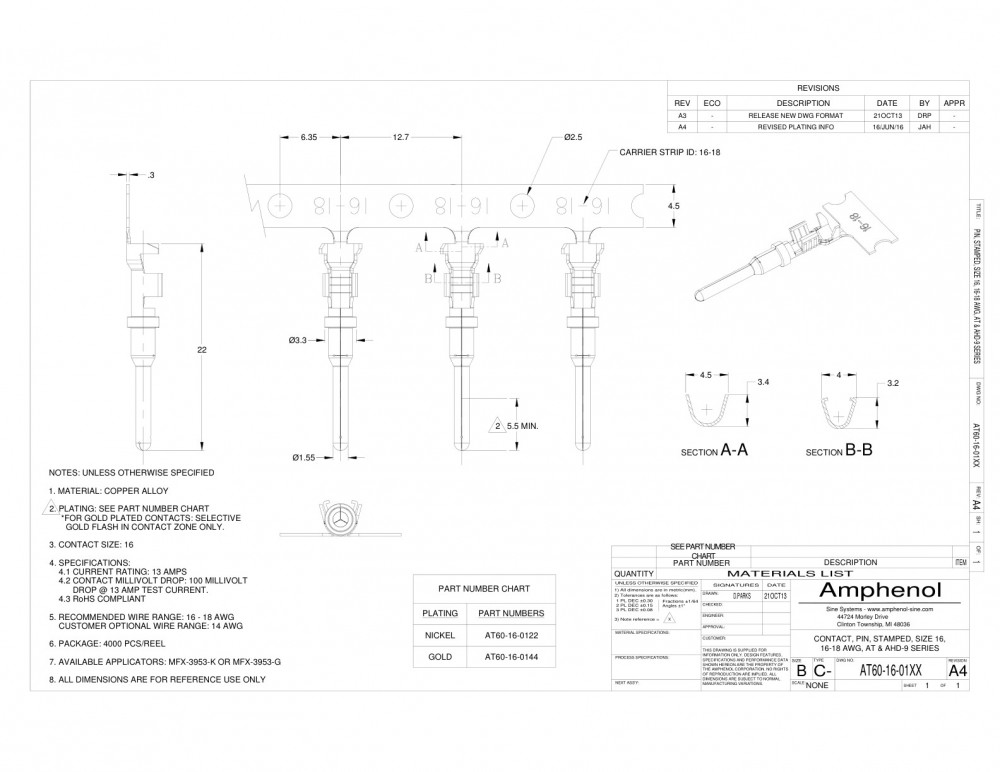 Amphenol AT60-16-0122 technical drawing