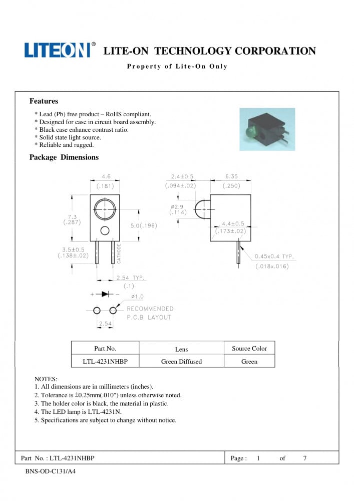 LTL-4231NHBP datasheet page 2