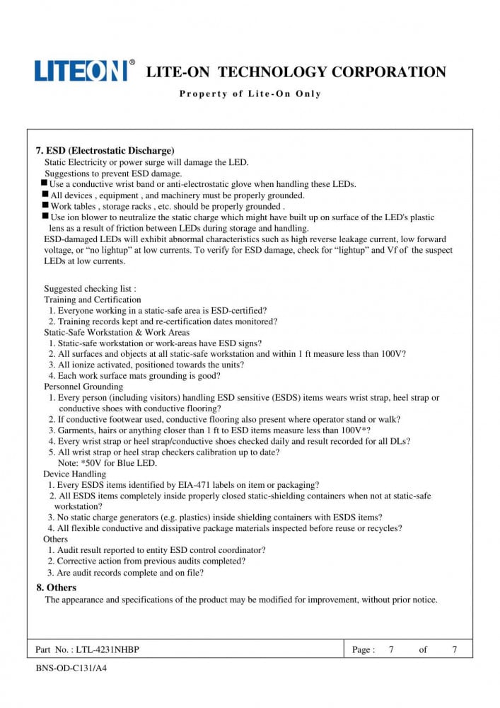 LTL-4231NHBP datasheet page 8