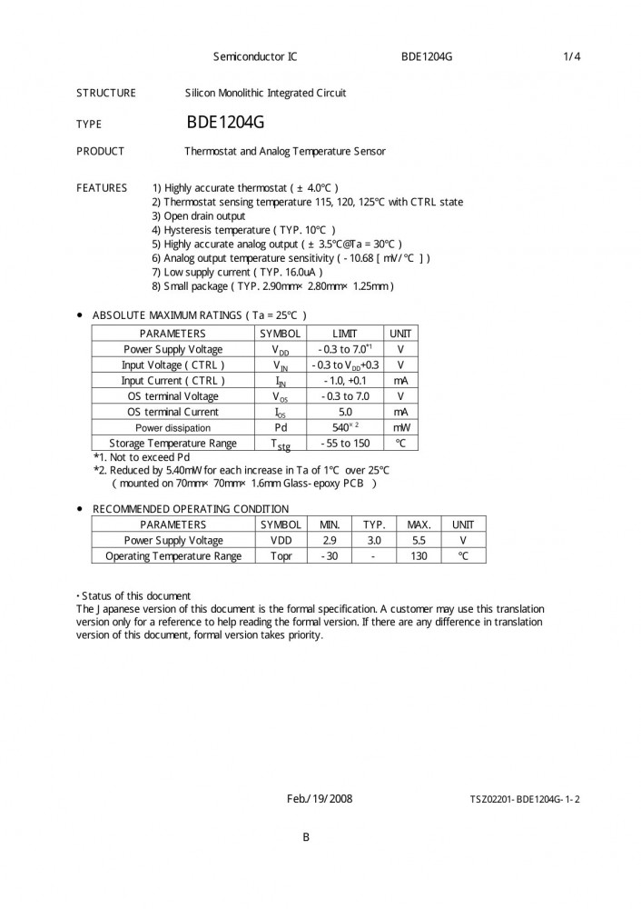ROHM BDE1204G-TR datasheet page 1