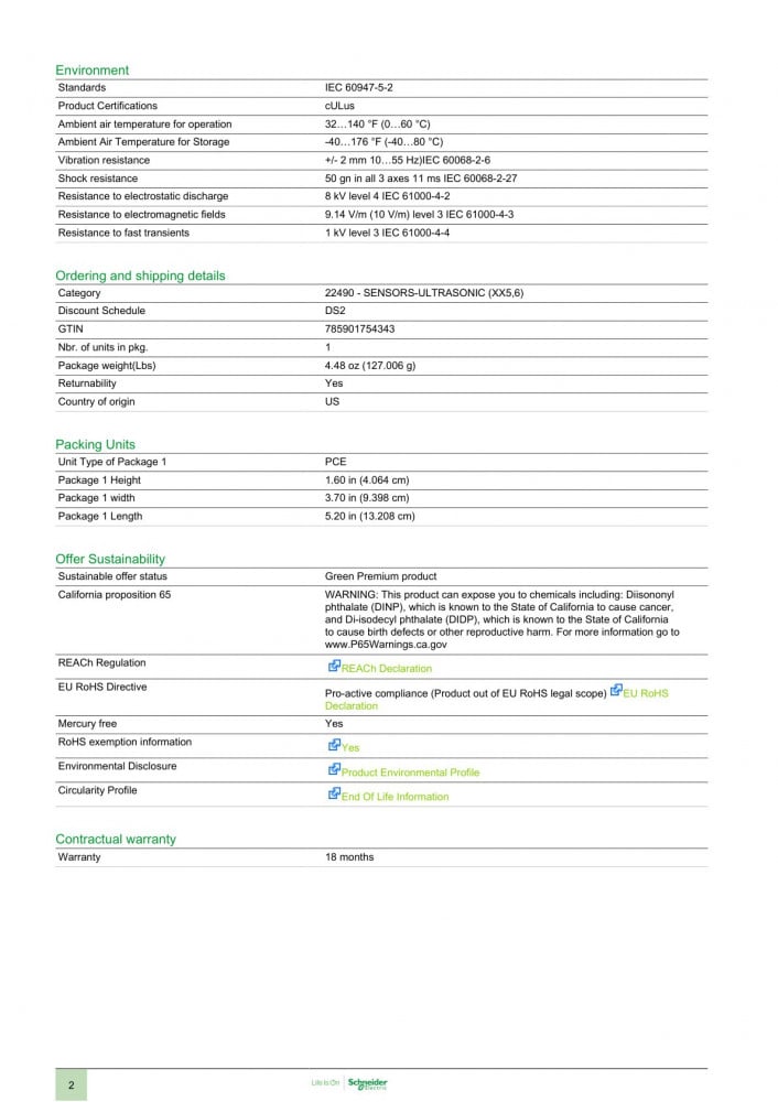XXV18B1PAL2 technical document page 2