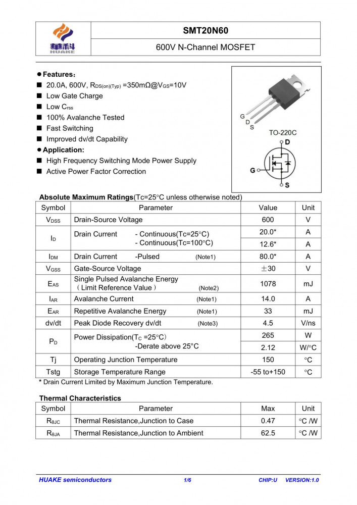 SMT20N60 datasheet page 1
