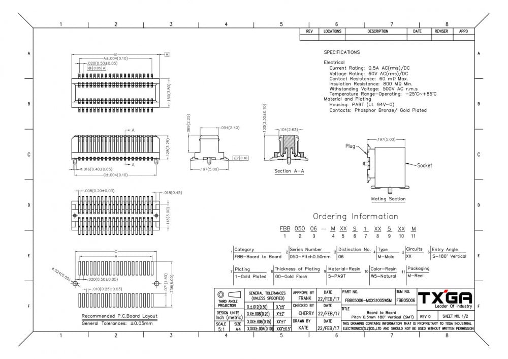 TXGA FBB05006-M30S1005W5M technical drawing page 1
