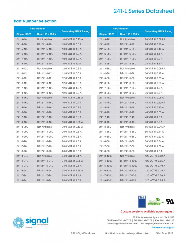 Bel Fuse 241-L Series datasheet page 2