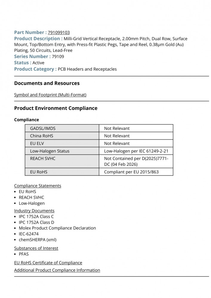 MOLEX 791099103 document image, page 1