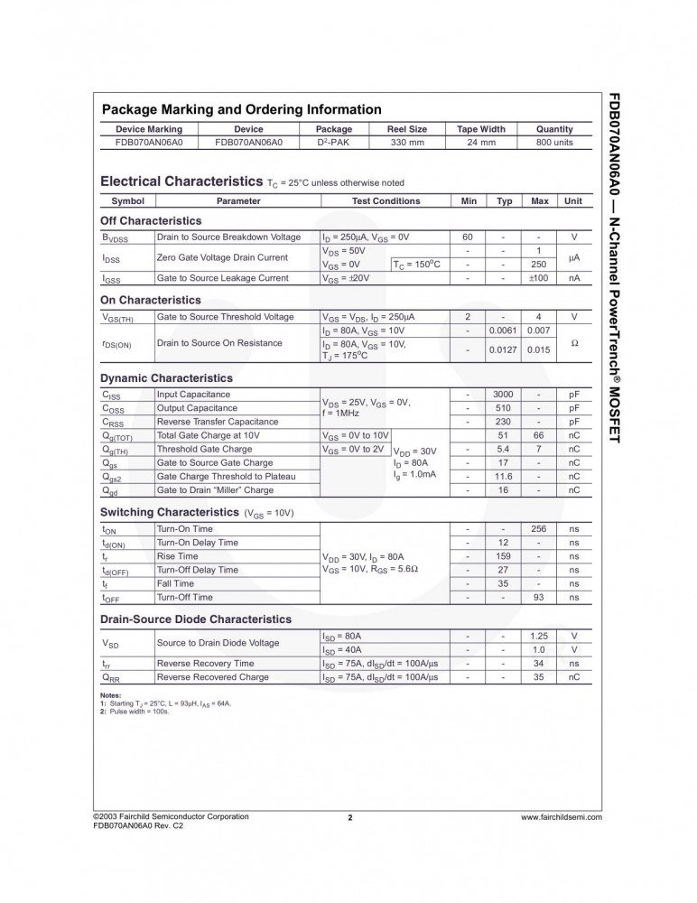FDB070AN06A0 datasheet page 3