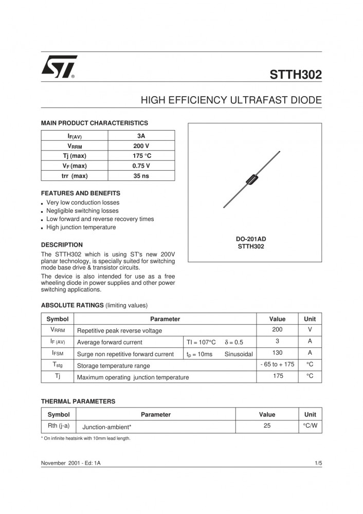 STTH302 datasheet page 1