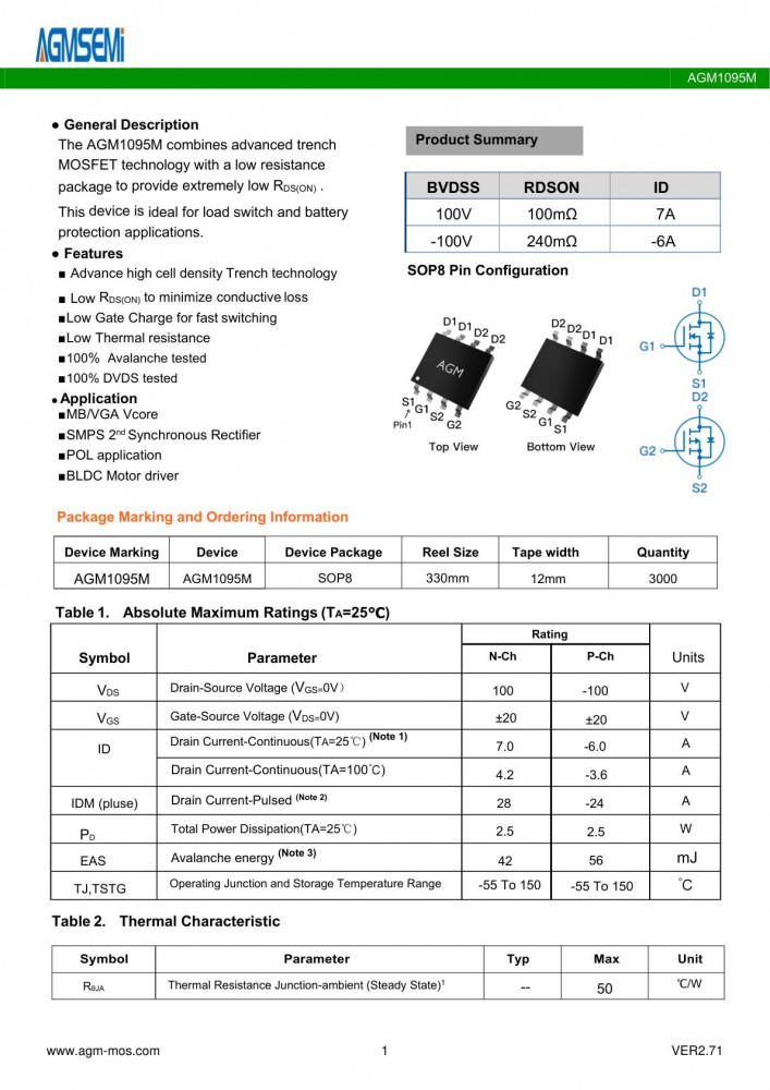 AGM1095M datasheet page 1