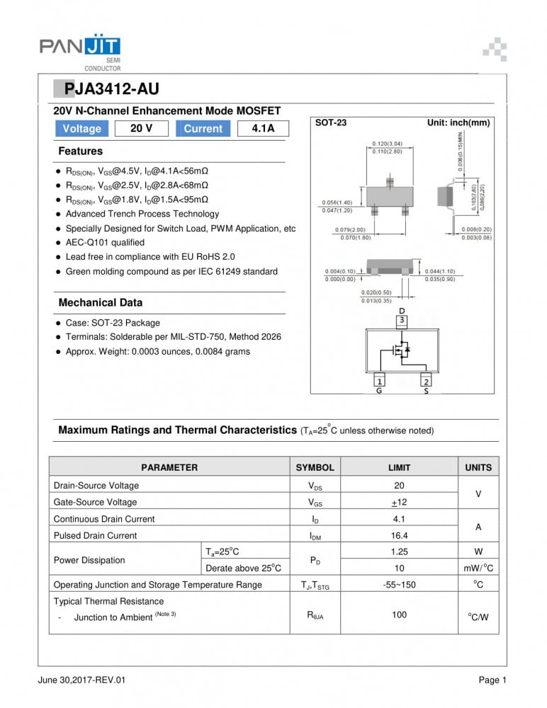 PJA3412-AU datasheet page 1