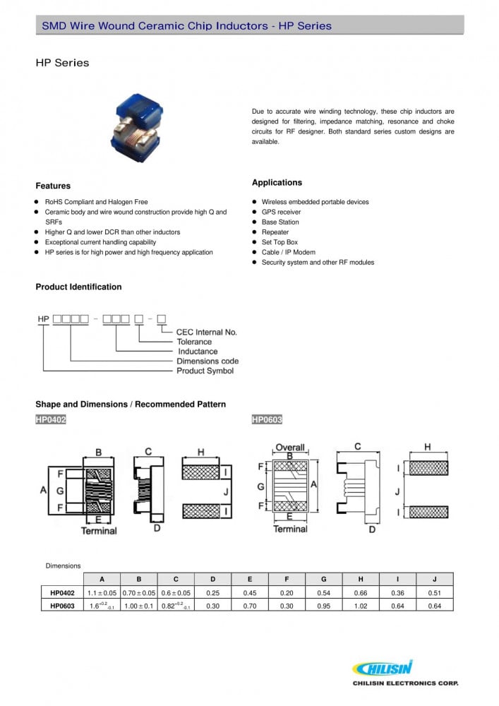 Chilisin HP Series datasheet page 1