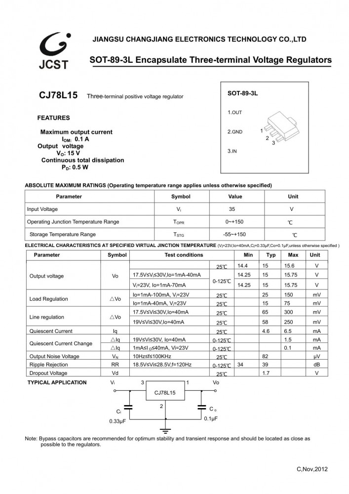 CJ78L15 datasheet page 1