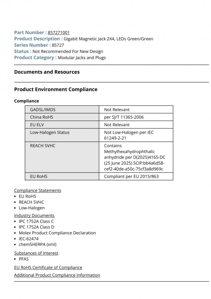 MOLEX 857271001 document image 1