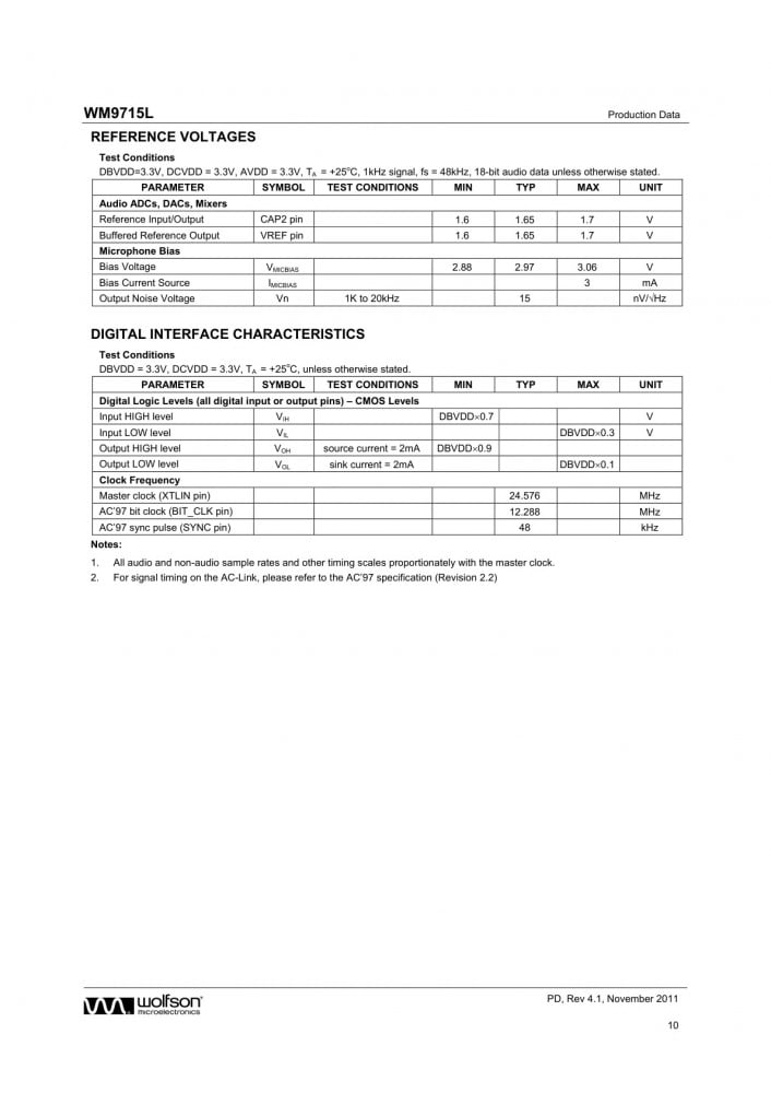 WM9715 datasheet page 10