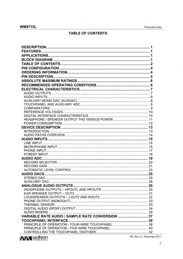 WM9715 datasheet page 2