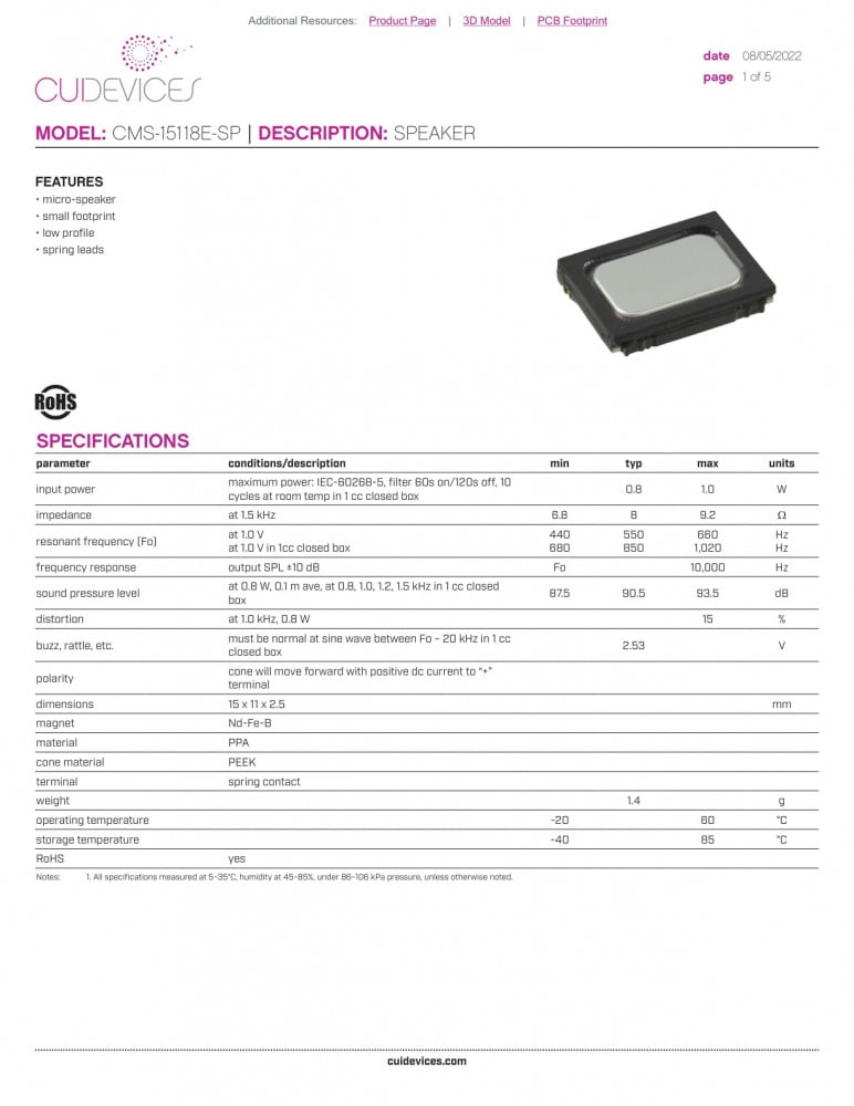 CMS-15118E-SP datasheet page 1